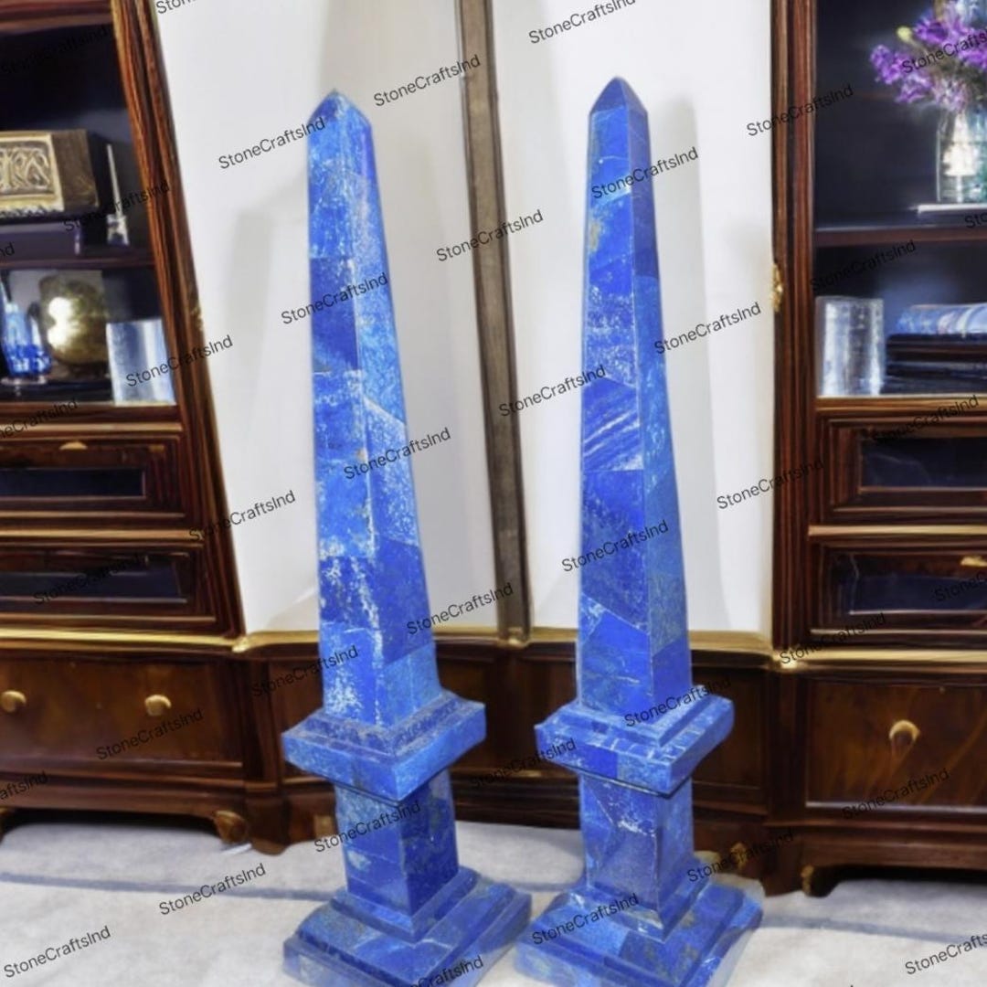 Handmade Lapis Lazuli Obelisks Set, Marble Inlay Home Decor - Etsy