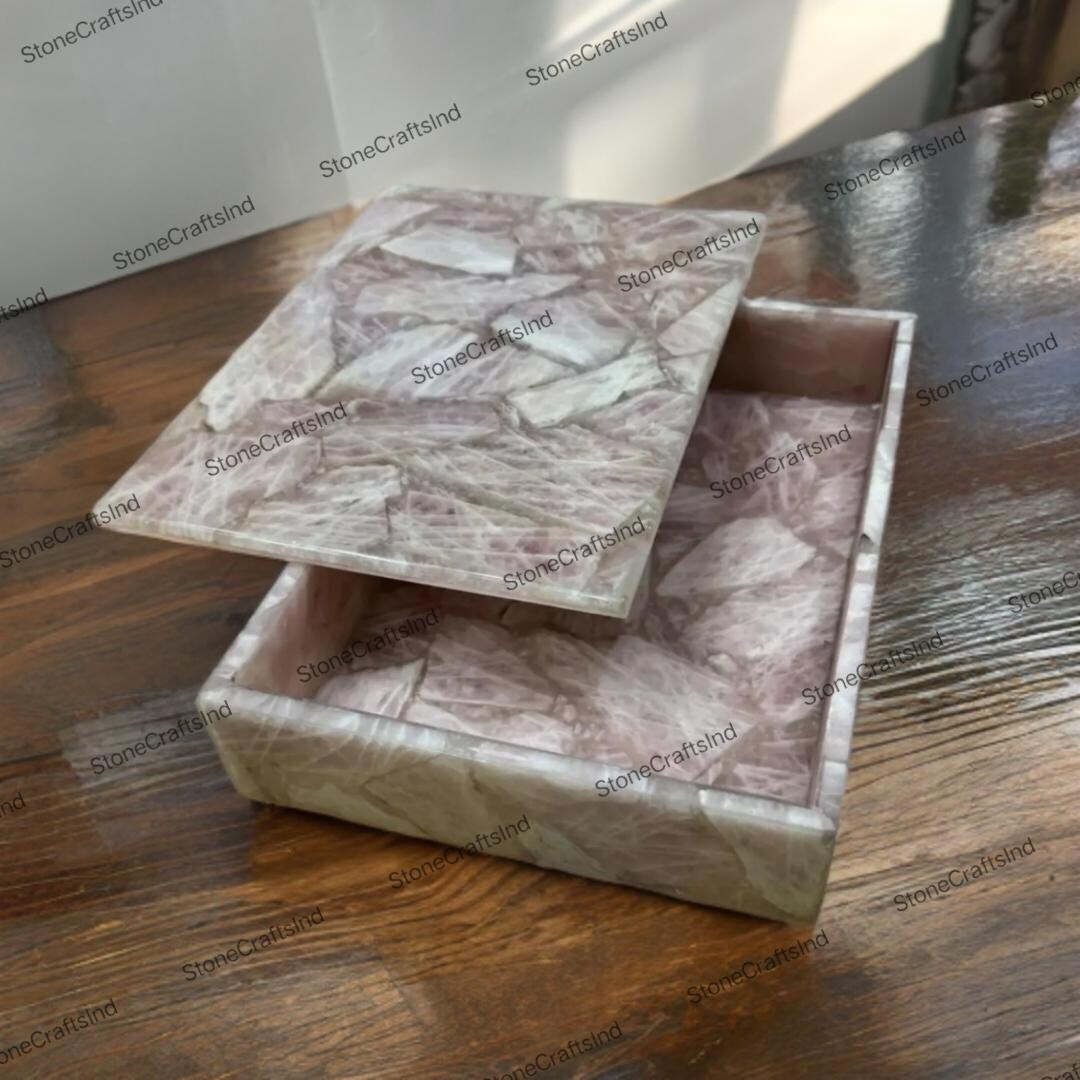 Rose Quartz Jewelry Box | Inlay Stone Trinket Box, Handmade in India - Etsy