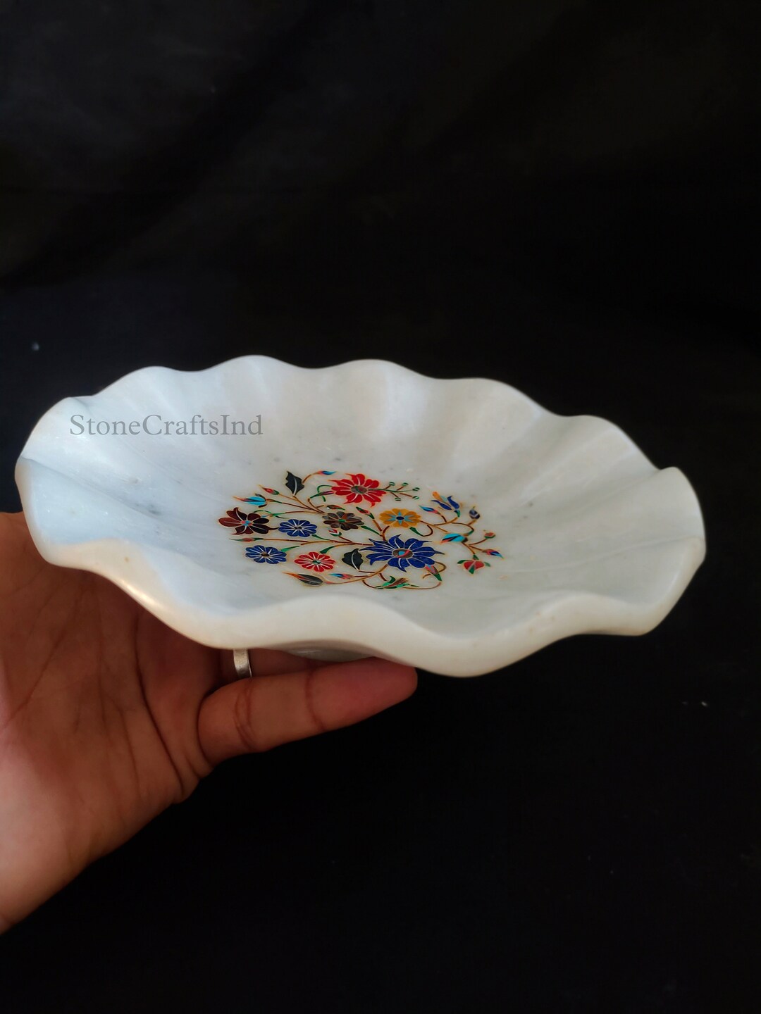 Marble Inlay Fruit Bowl, Hand Carved Bowl, Marble Flower Bowl, Table ...