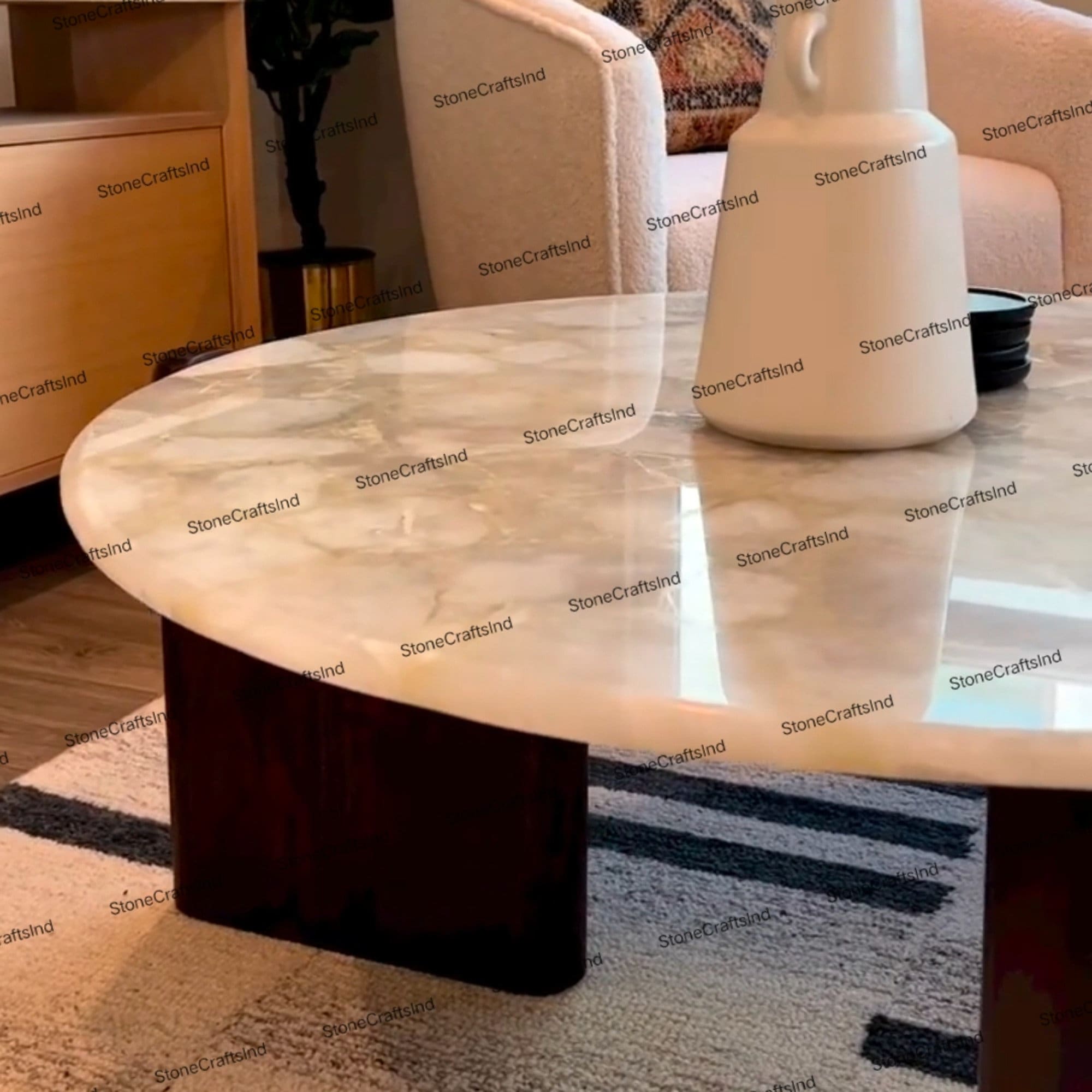 Round White Quartz Dining Coffee Table Top, White Quartz Sofa Center ...
