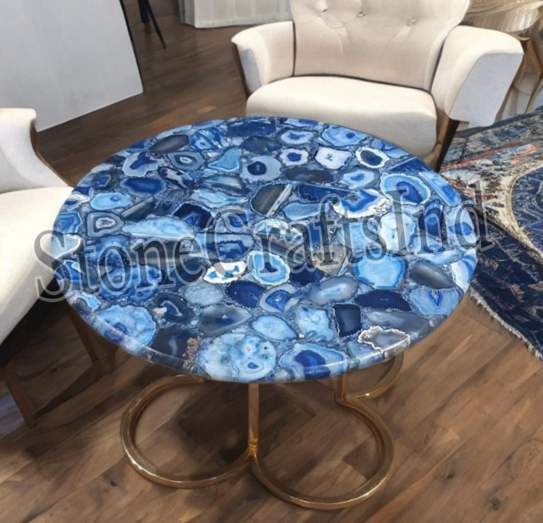 Blue Agate Stone Coffee Table Top, Handmade Interior - Etsy UK