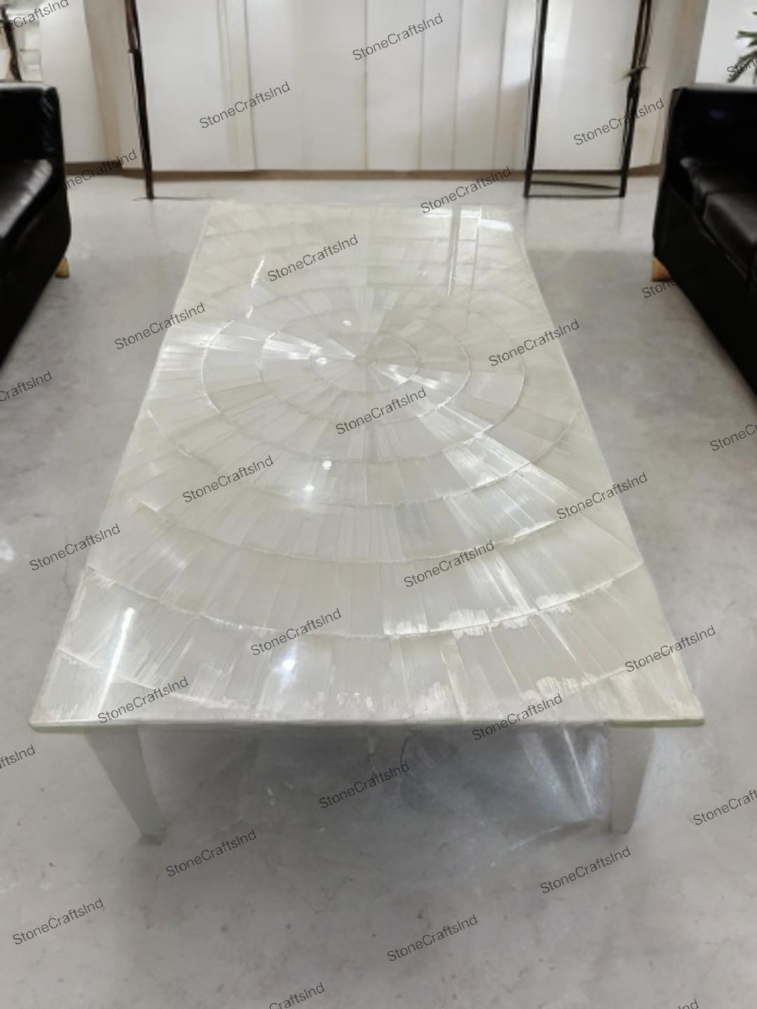 Selenite Stone Coffee Table Top, Sunburst Design, Handmade Furniture - Etsy