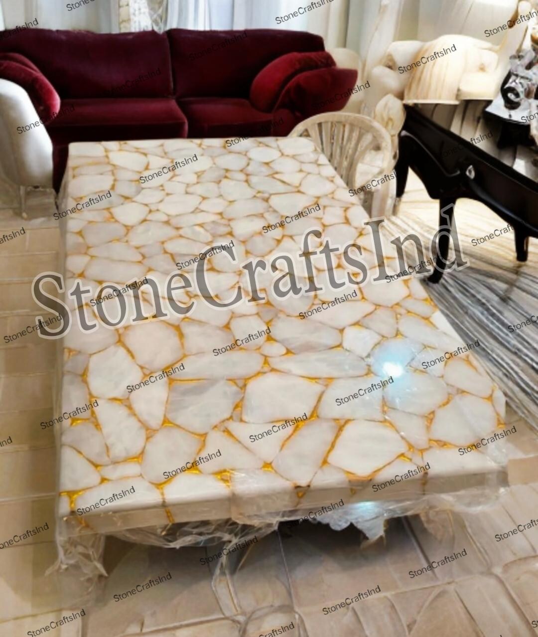 White Quartz Coffee Table Top, Gold Leaf Center, Handmade Home Decor - Etsy