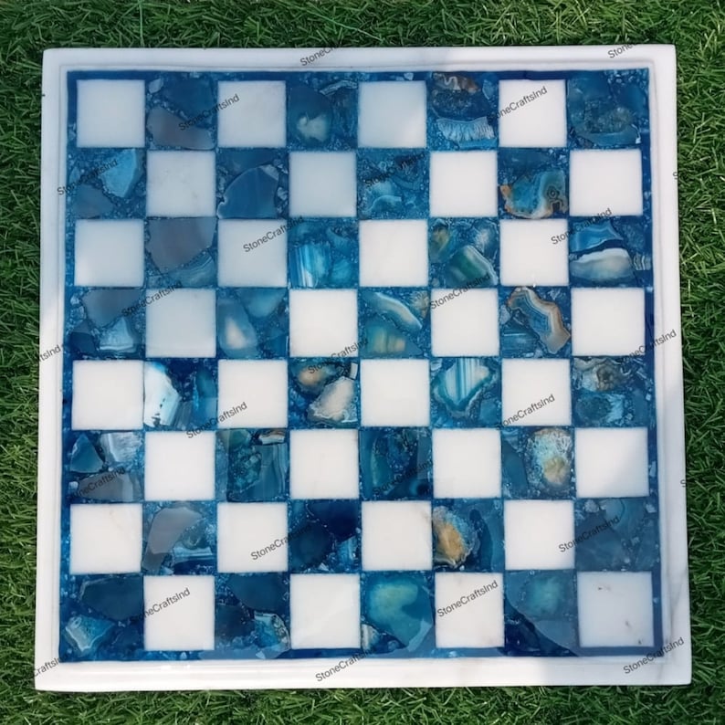 Agate Chess Board, Natural White Marble Chess Board Without Pieces ...