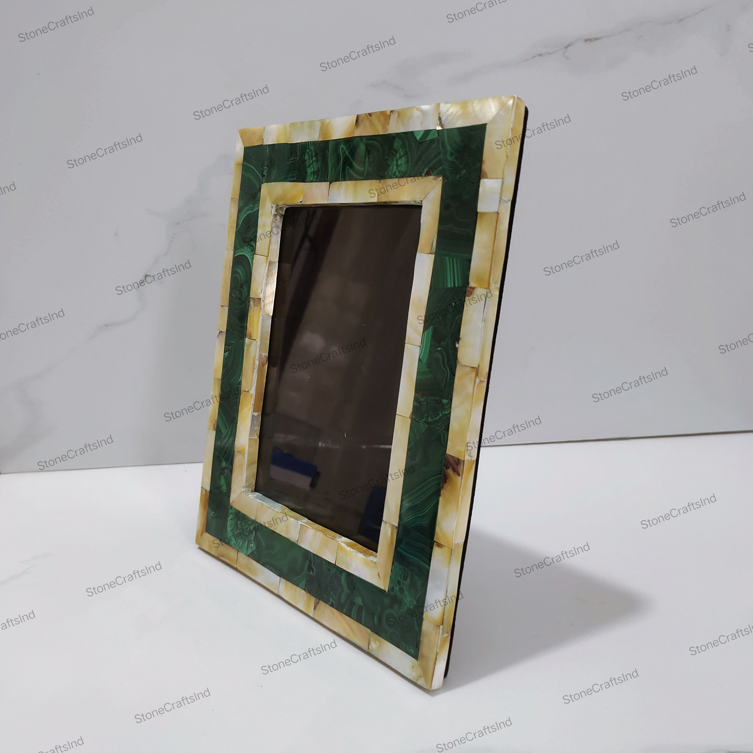 Malachite & Mother of Pearl Picture Frame / Natural Semiprecious Stones ...