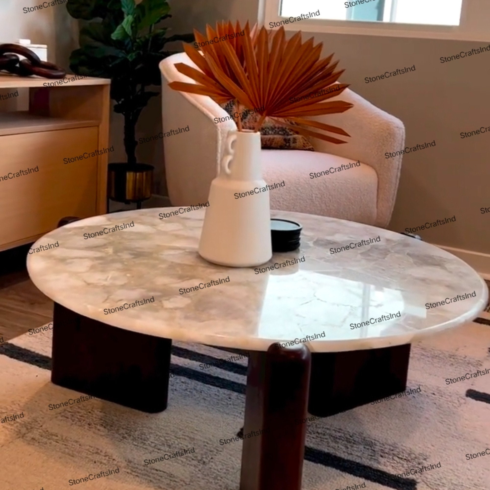 Round White Quartz Dining Coffee Table Top, White Quartz Sofa Center ...