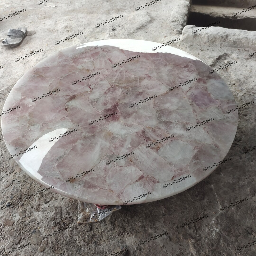 Pink Rose Quartz Round Table Top, Natural Crystal Decor - Etsy