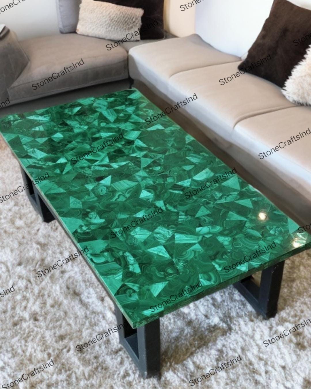 Natural Malachite Coffee Dining Table, Marquetry With Malachite Stone ...
