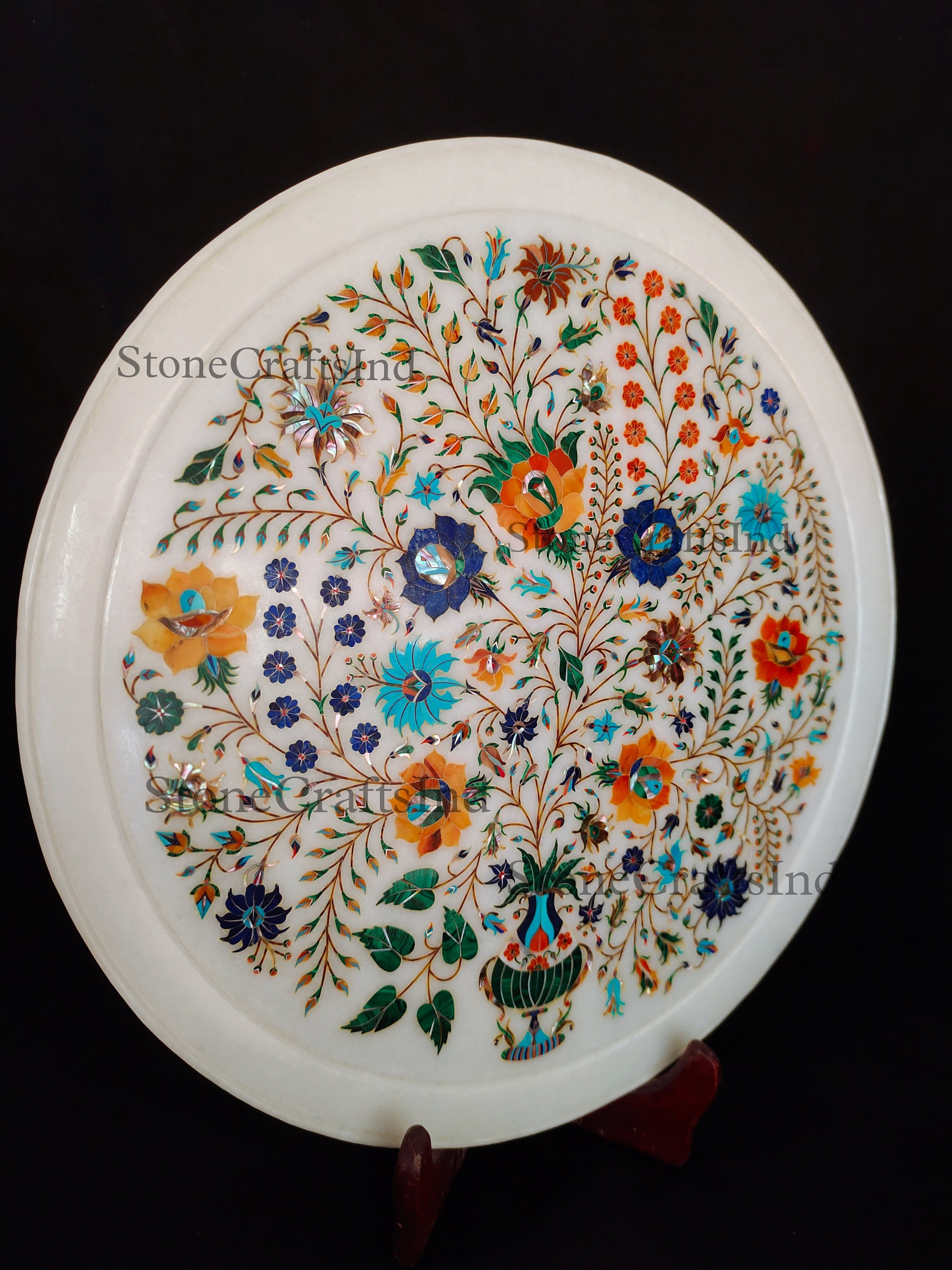 15 Beautiful White Marble Inlay Plate / Decorative Semiprecious Stone ...
