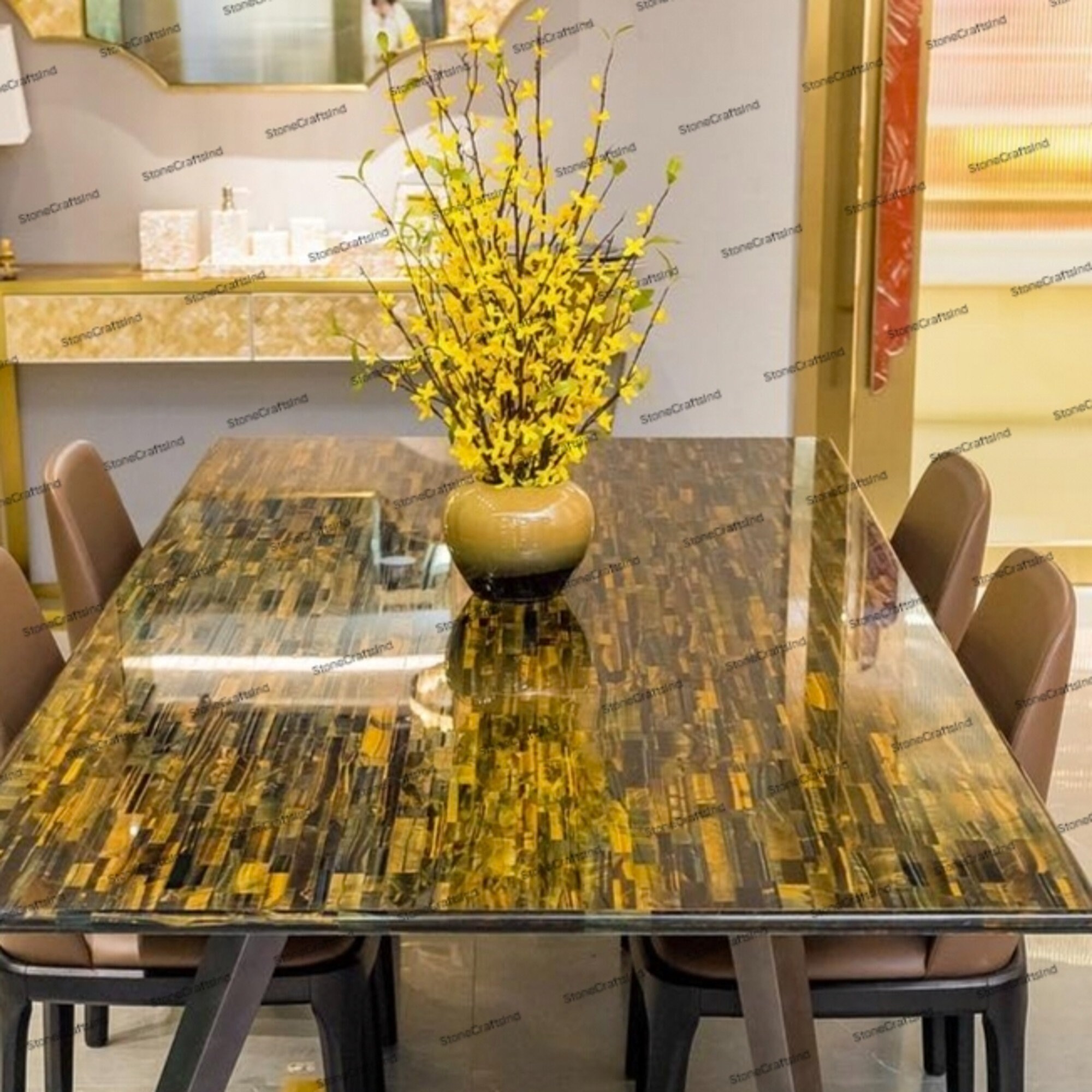 Collectible Tiger Eye Dining Living Room Table Top, Handmade Random Art ...