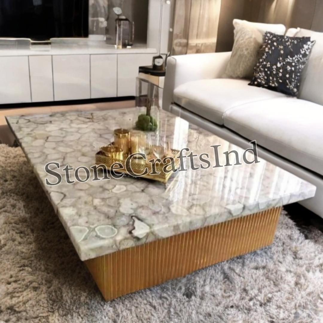 Handmade White Agate Table Top, Crystal Stone Coffee Table - Etsy