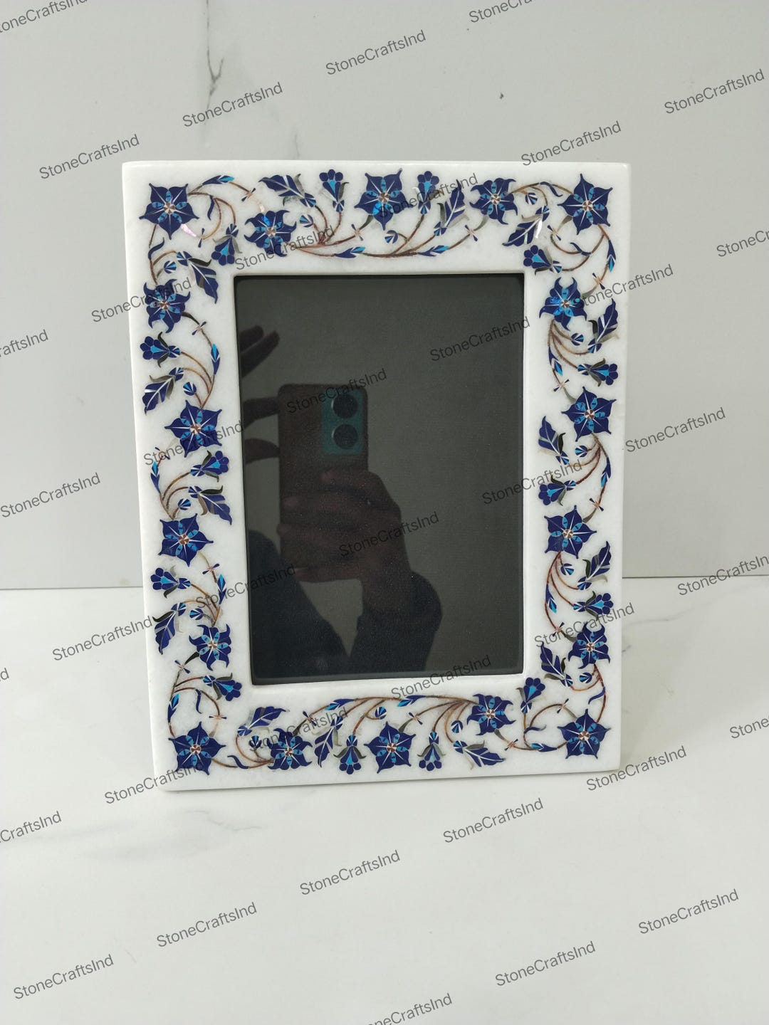 White Marble Inlaid Picture Frame, Marquetry Work Inlay With Natural ...