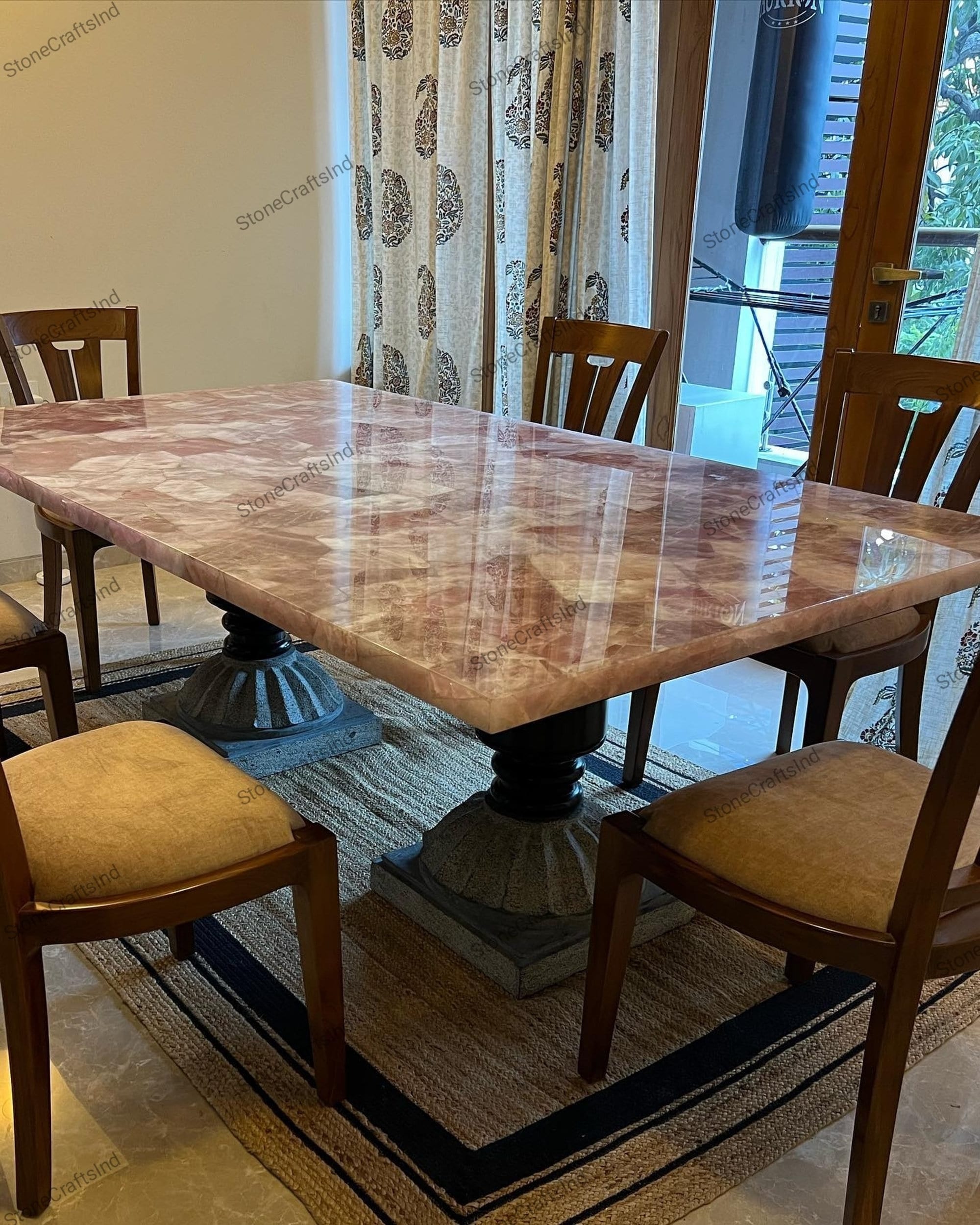 Pink Rose Quartz Dining Table Top / Natural Crystal Quartz Living Room ...