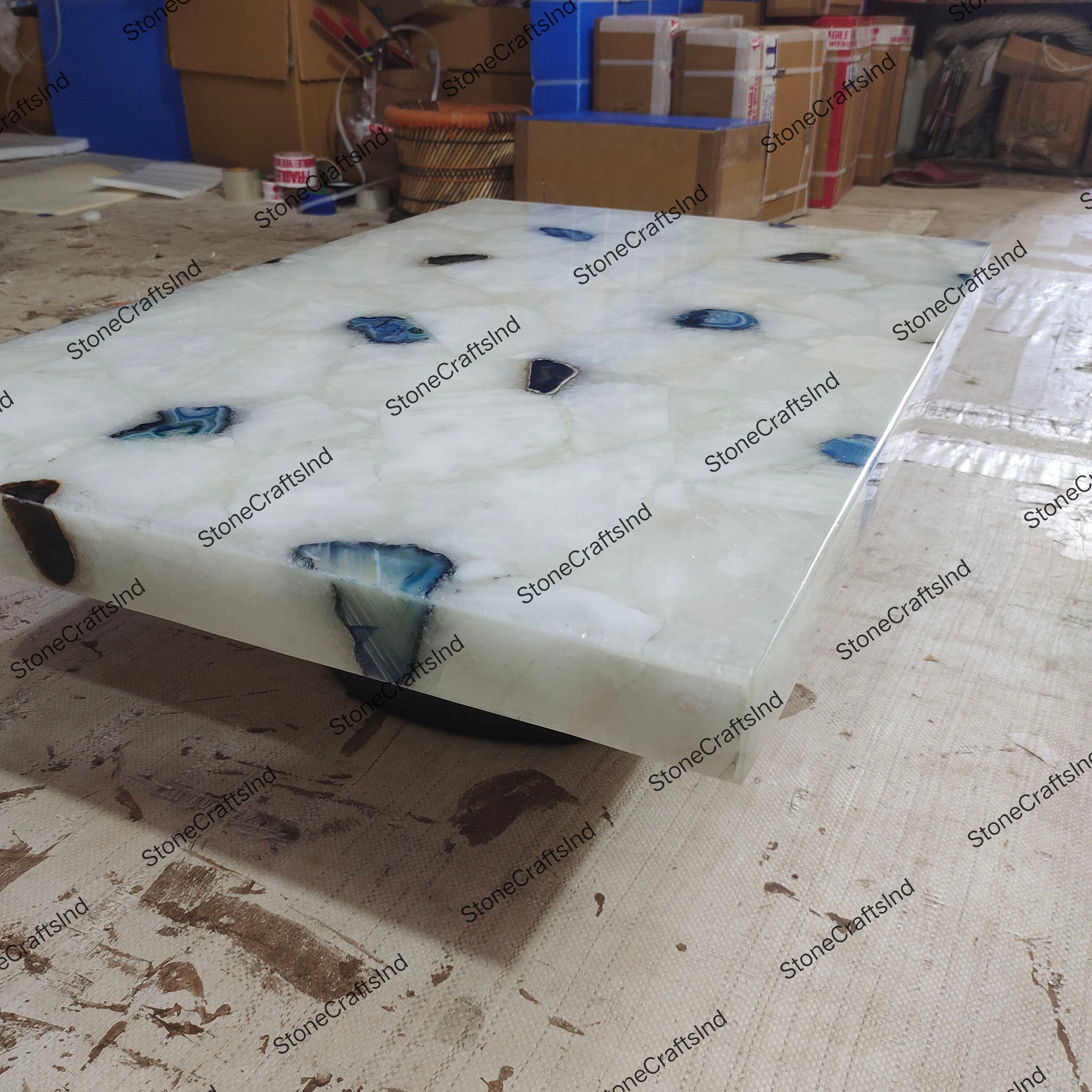 White Quartz Dining Table Top, Crystal Quartz & Blue Agate Coffee Table ...