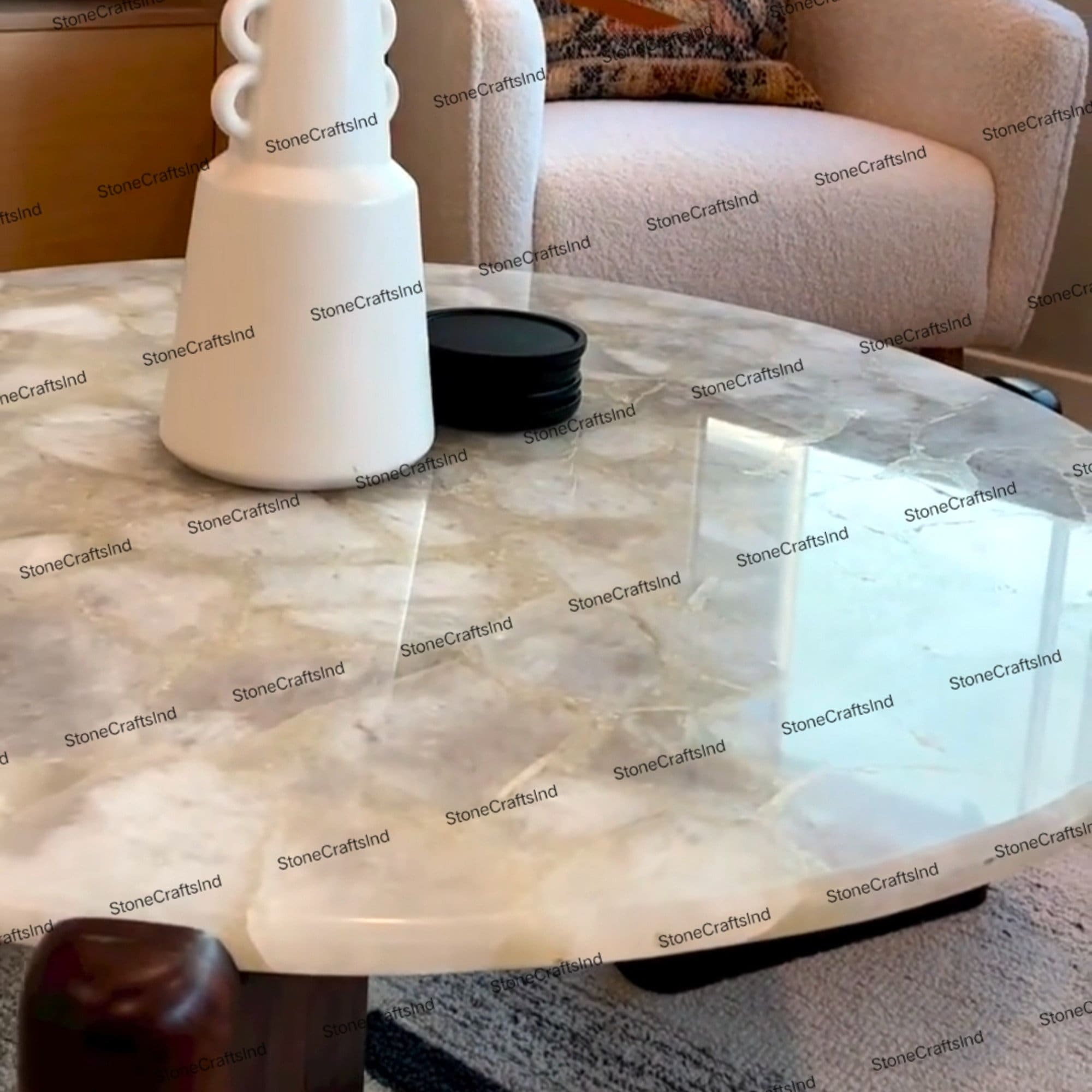 Round White Quartz Dining Coffee Table Top, White Quartz Sofa Center ...