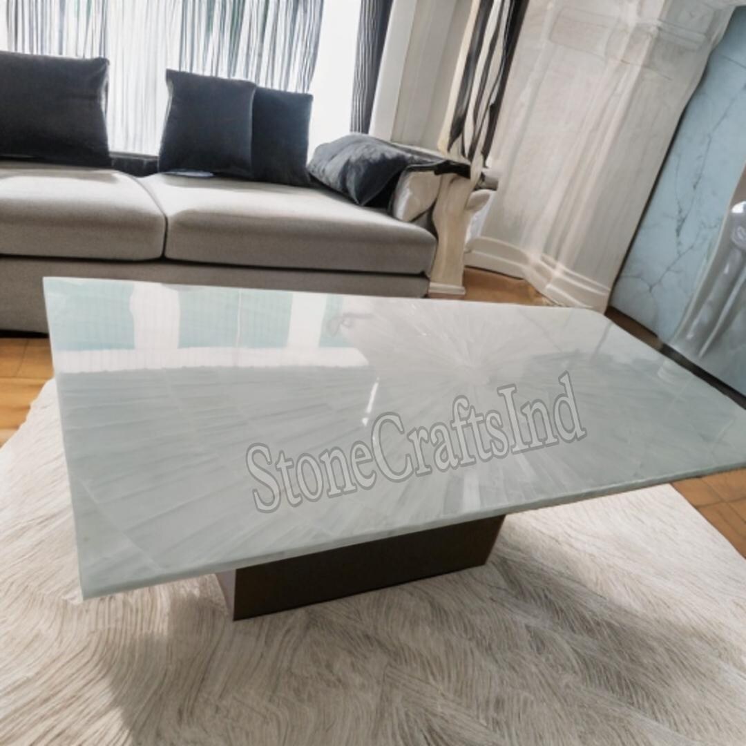 Selenite Stone Dining Table Top, Handmade Sunburst Slab - Etsy
