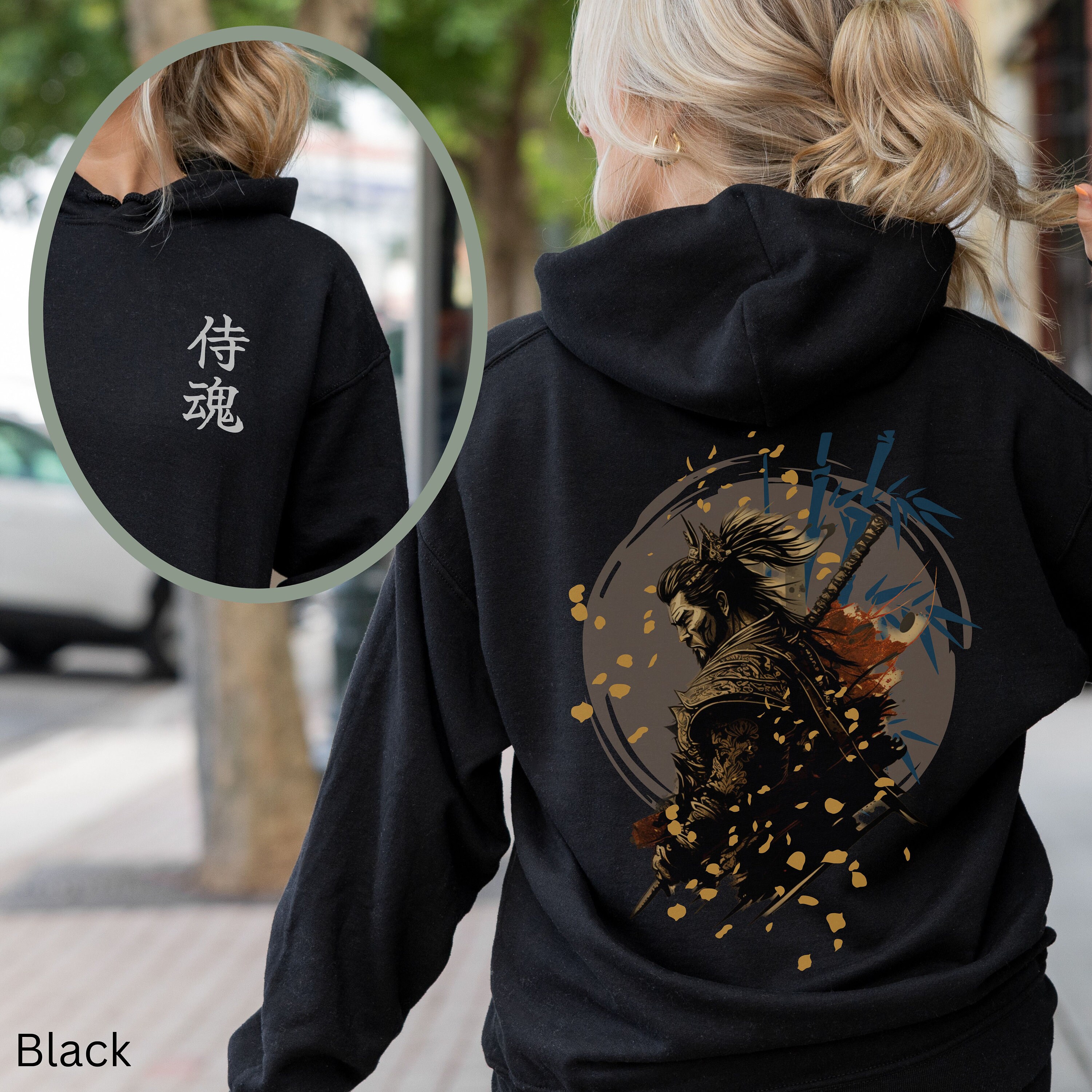 Japanese Aesthetic Samurai Warrior Backprint Hoodie, Samurai Damashii ...