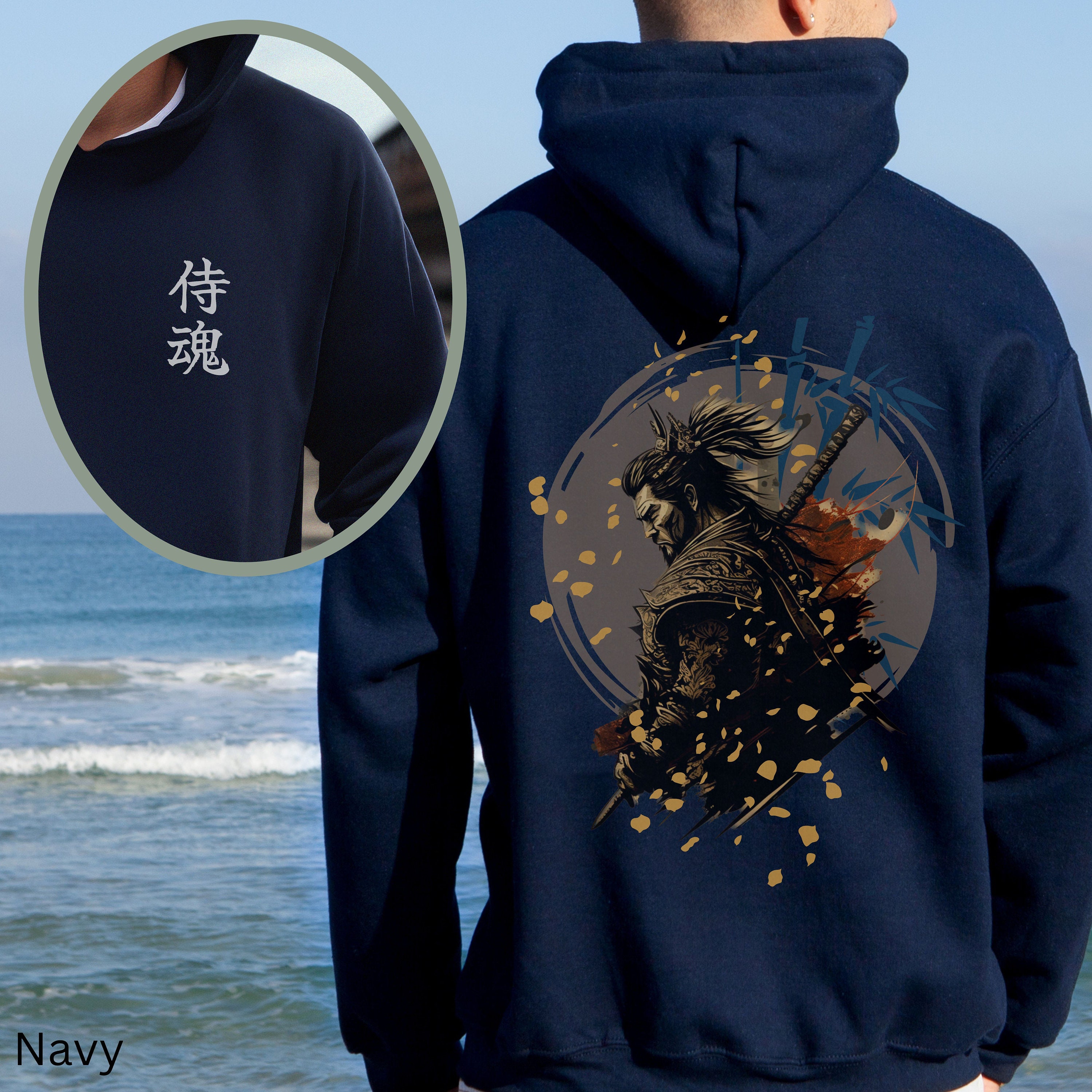 Japanese Aesthetic Samurai Warrior Backprint Hoodie, Samurai Damashii ...