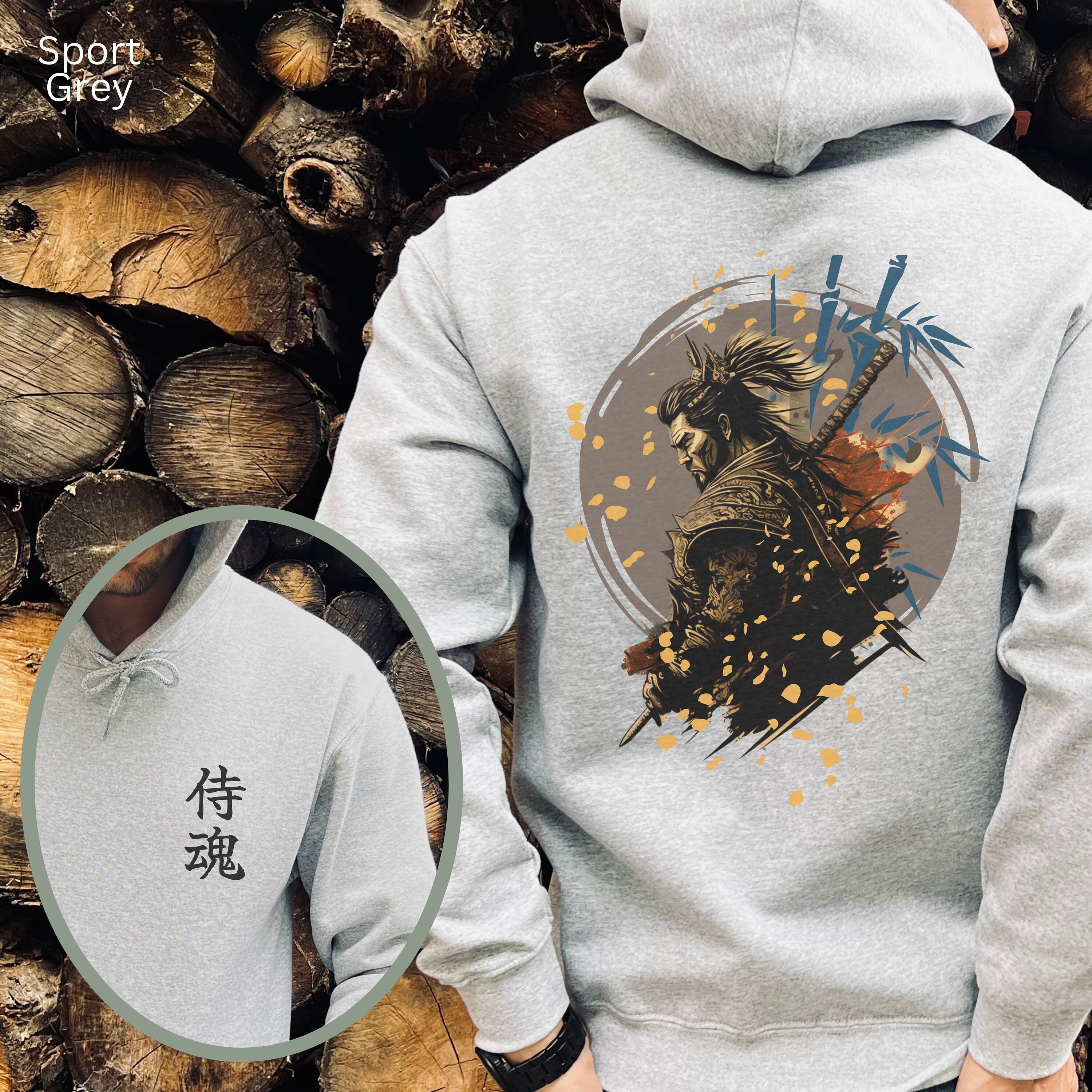 Japanese Aesthetic Samurai Warrior Backprint Hoodie, Samurai Damashii ...