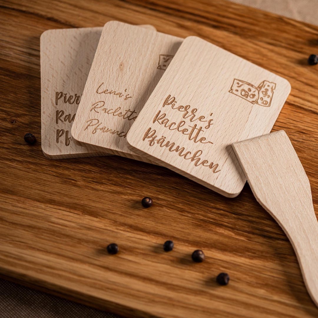 Set of Raclette Boards + Scrapers, Personalized, Desired Name, Wooden ...
