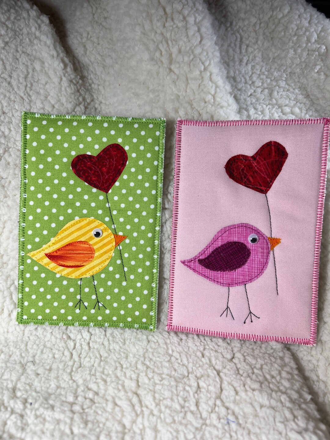 Quilted Postcard Pattern-fabric Postcard Pattern-bird With Heart - Etsy
