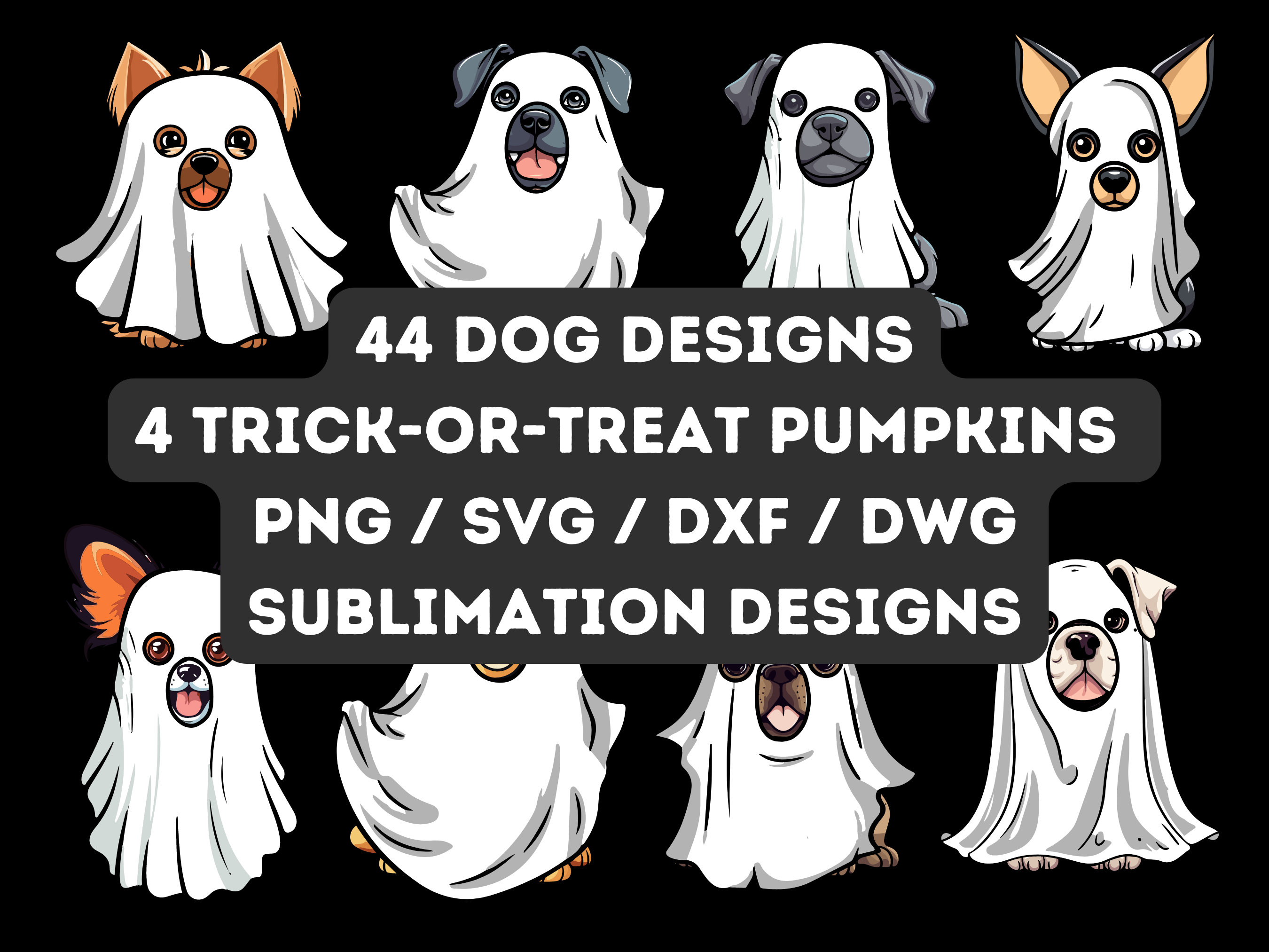 Halloween Cute Ghosts Dogs SVG & PNG Bundle - Funny Ghost Dog Clipart ...