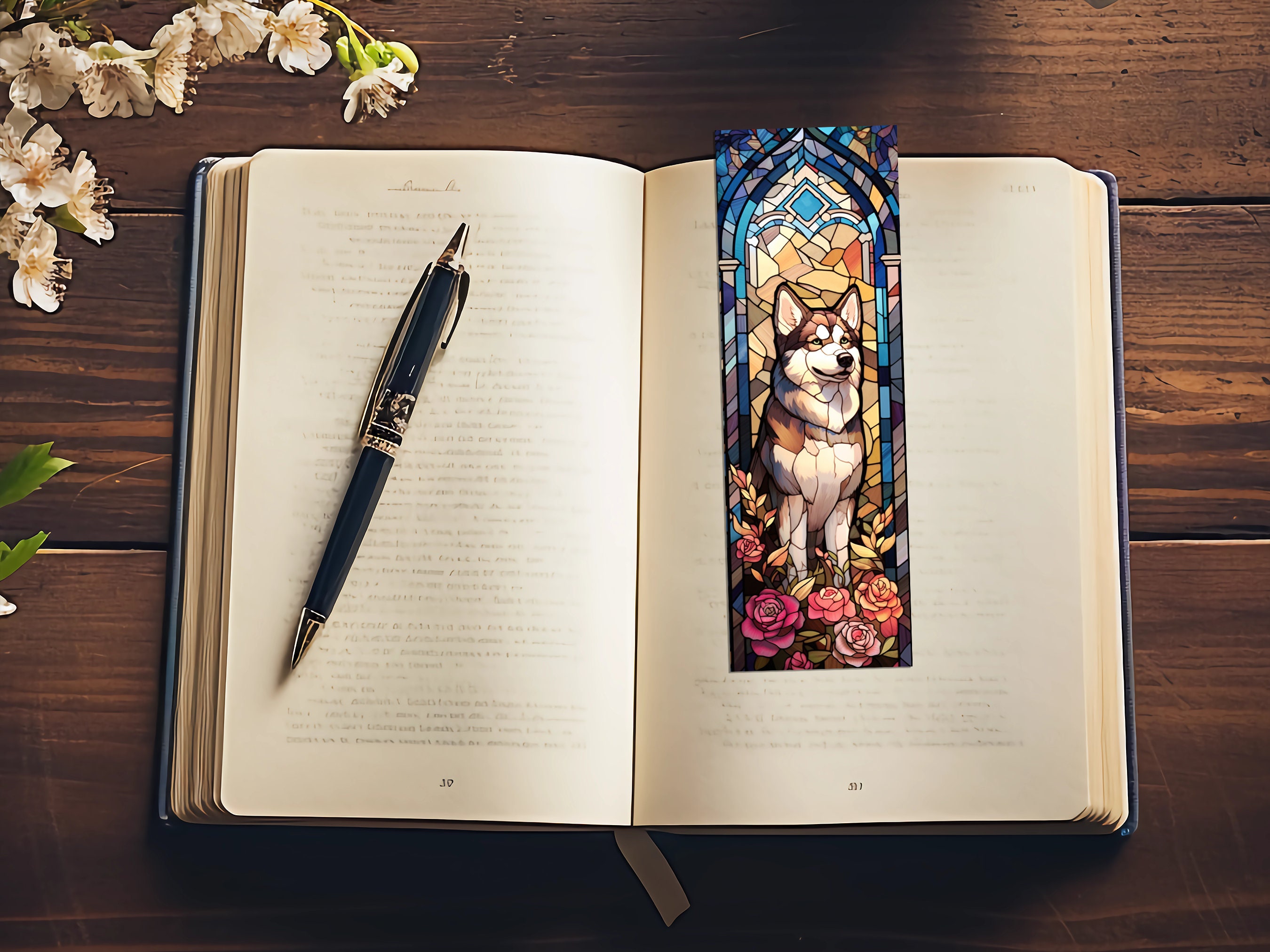 Stained Glass Siberian Husky Dog Bookmarks - Whimsical Illustration PNG ...