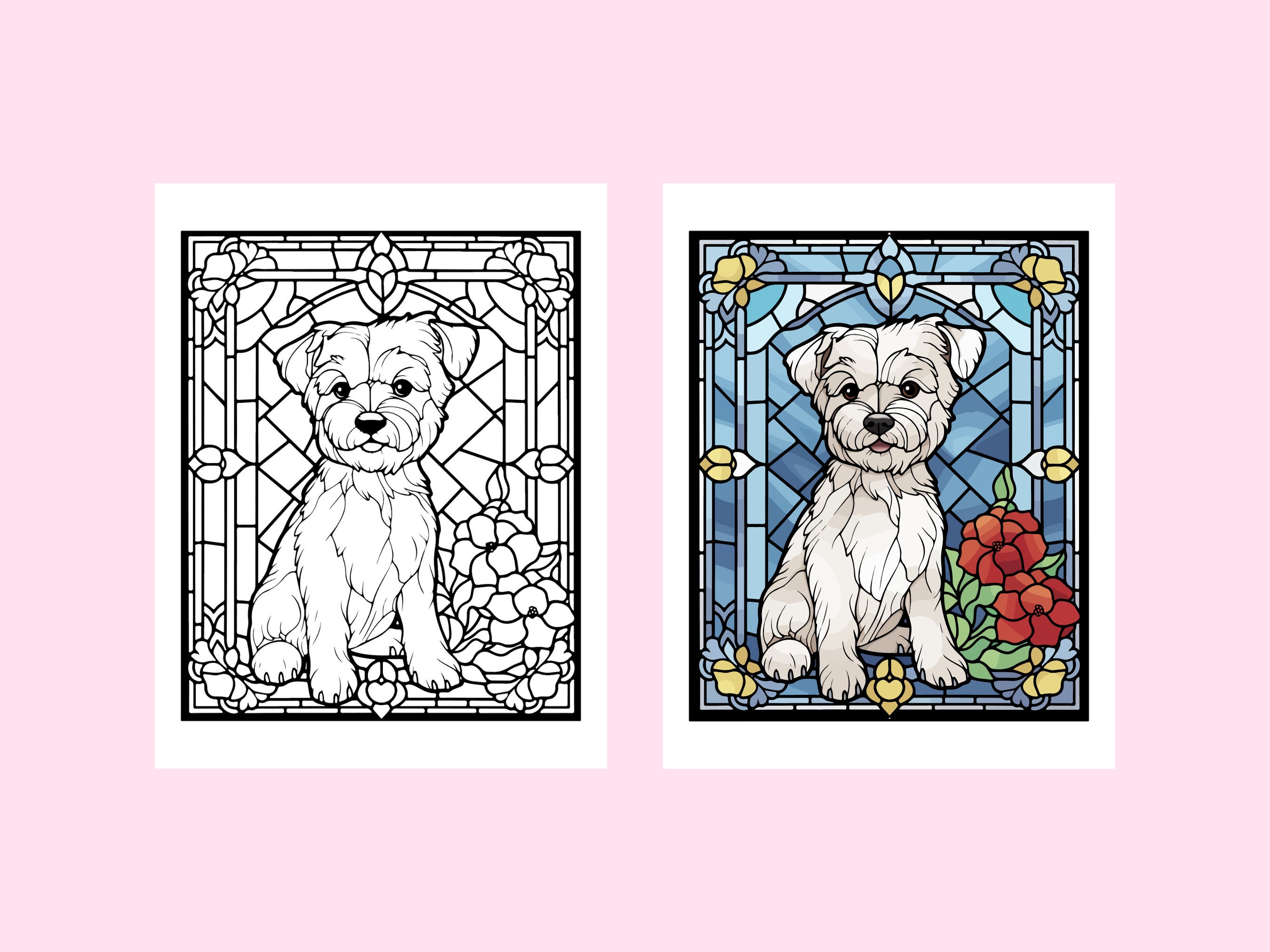 Stained Glass Dog Coloring Book - Vibrant Canine Artistry - Personal ...