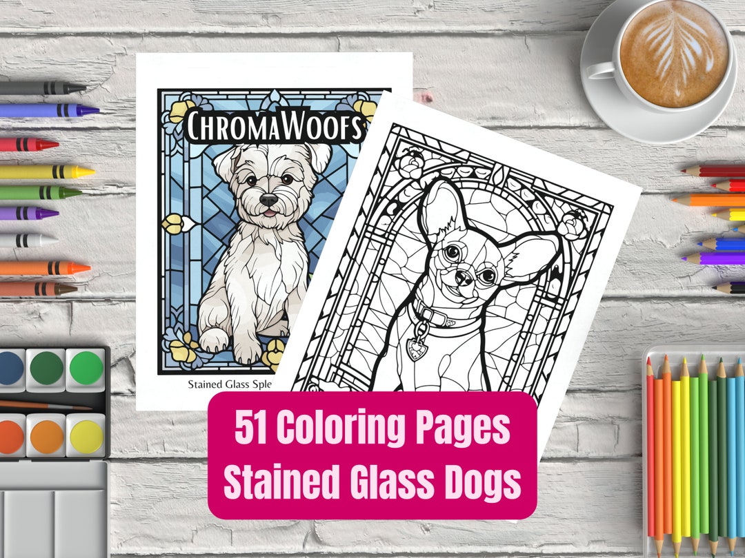 Stained Glass Dog Coloring Book - Vibrant Canine Artistry - Personal ...