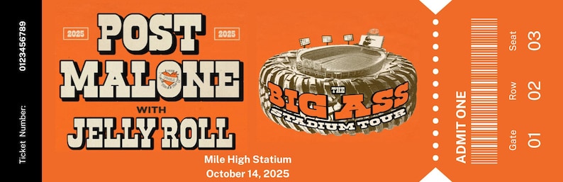 Post Malone & Jelly Roll Big Ass Tour Ticket Stub Keepsake Surprise ...