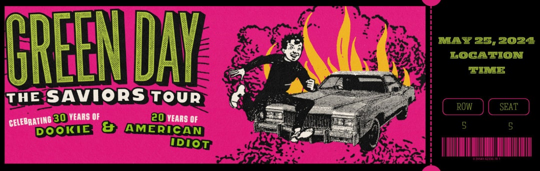 Green Day the Saviors Tour Ticket Stub Keepsake Surprise Gift Ticket ...