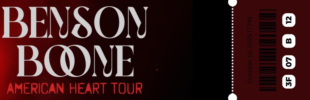 Benson Boone American Heart 2025 Tour Ticket Stub Keepsake| Surprise Gift Ticket| Instant ...