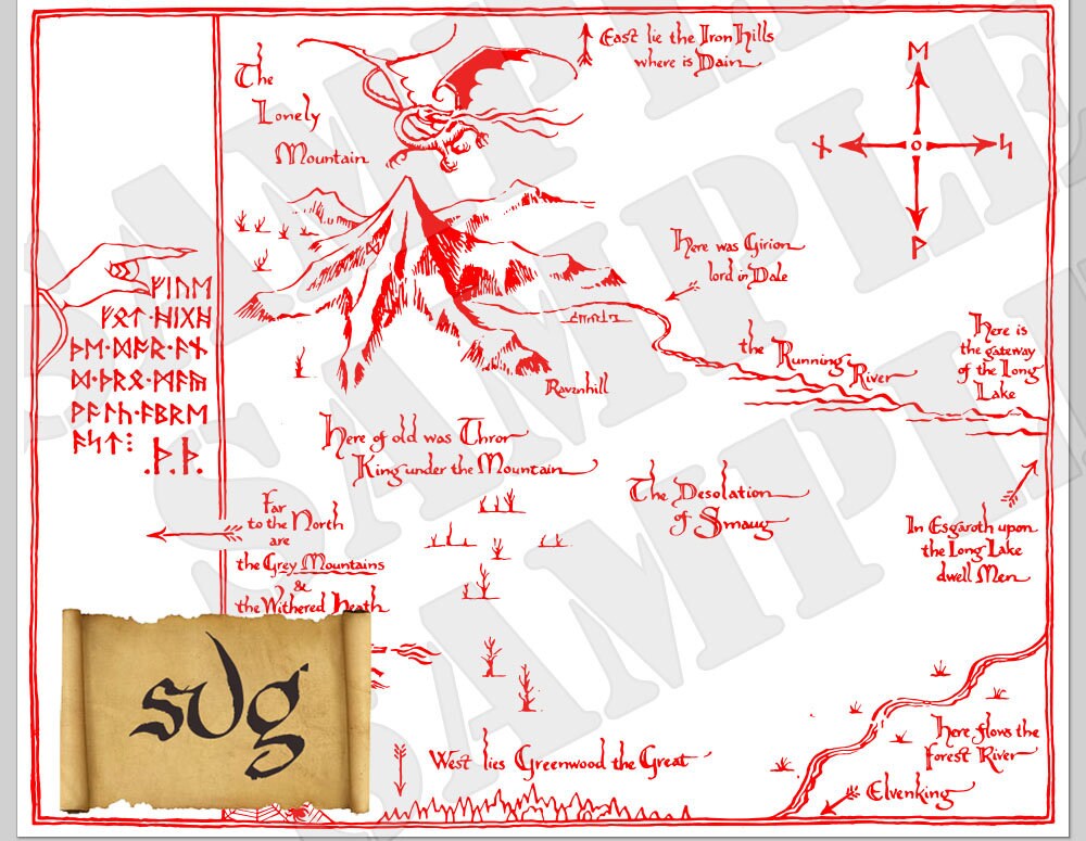 Thror's Map Svg Vector PNG JPG Files the Hobbit Map Lonely Mountain Smaug Dragon Thorin's Map ...