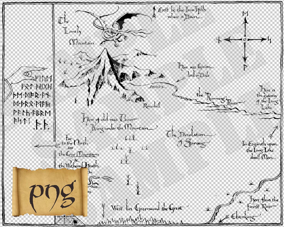 Thror's Map Svg Vector - PNG JPG Files the Hobbit Map- Lonely Mountain ...