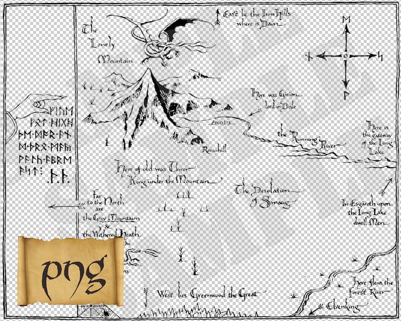 Thror's Map Svg Vector - PNG JPG Files the Hobbit Map- Lonely Mountain ...