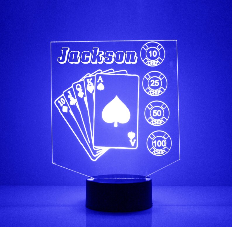 Poker Chips & Cards Light up Sign, Personalized Gift, 16 Color LED Kid ...