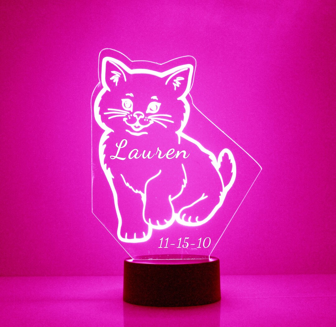Cute Kitten Light Up, Personalized Kid's Gift, 16 Color LED Night Light ...