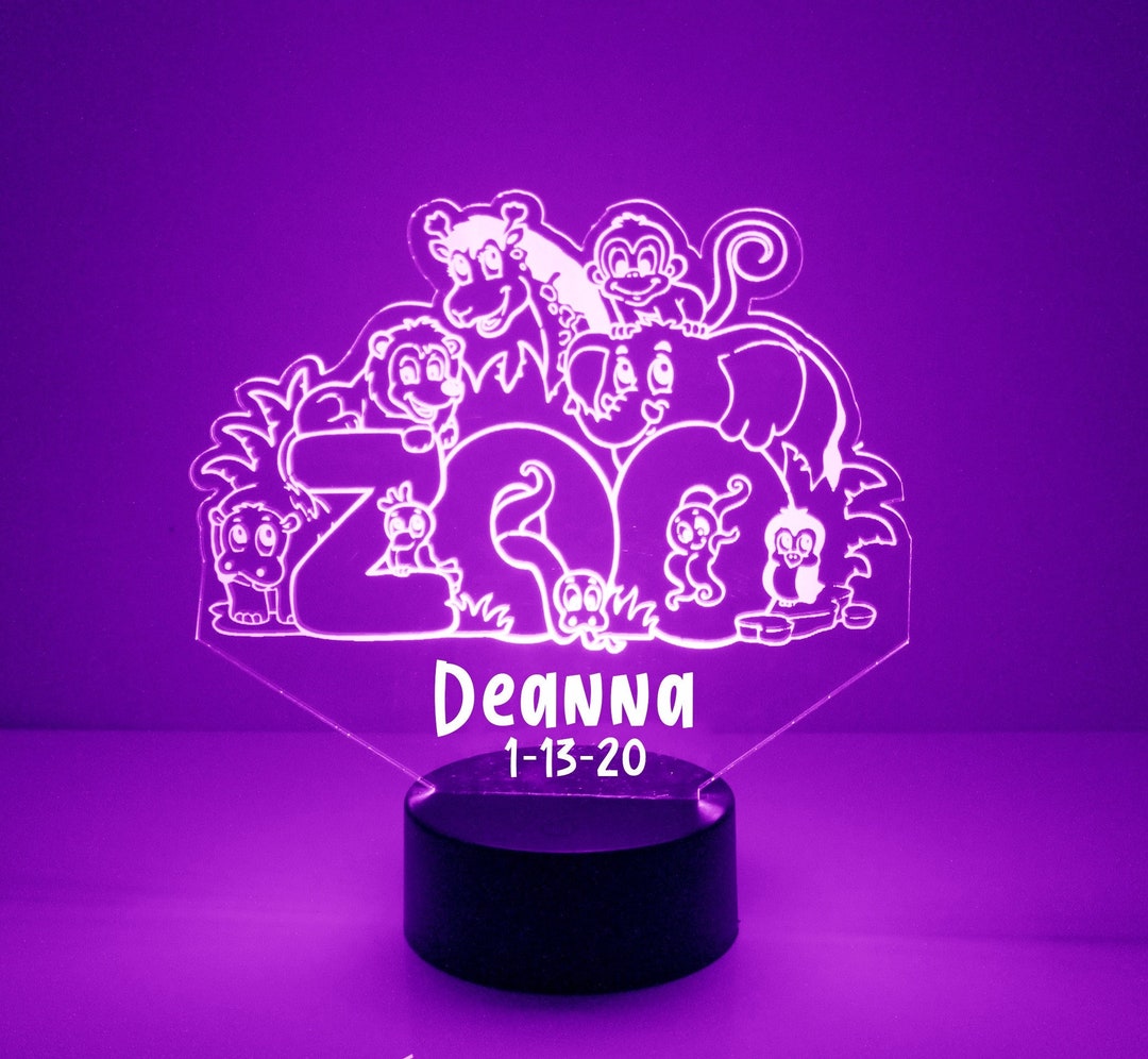 Zoo Animals Light Up, Personalized Kid's Gift, 16 Color LED Night Light ...