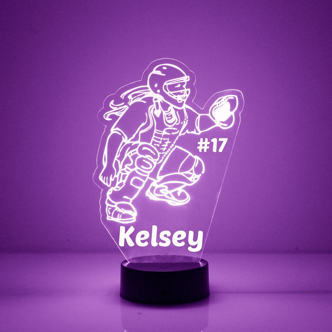 Softball Catcher Light Up, Personalized Gift, 16 Color LED Night Light ...