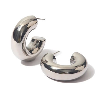 Chunky Silver Hoops Thick Hoop Earrings Large Hoop Earrings Silver ...