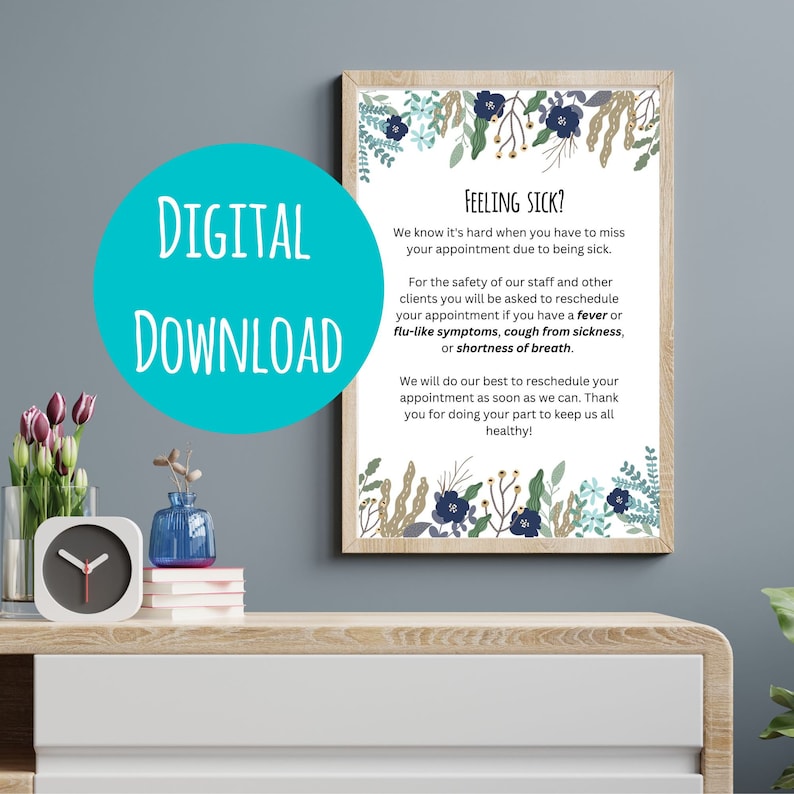 If You Are Feeling Sick Wall Sign, Sickness Policy for Salon, Digital ...