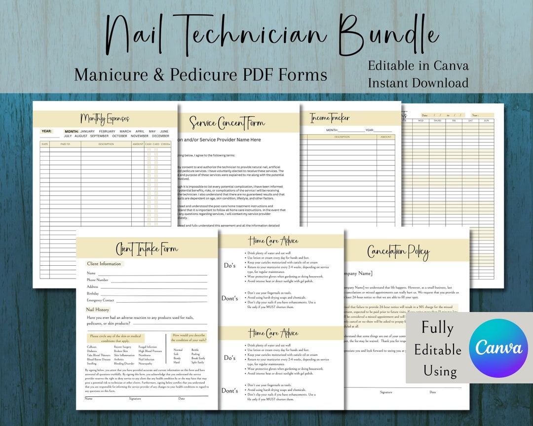 Nail Technician Forms Bundle for Salon Clients Service Consent Manicure ...