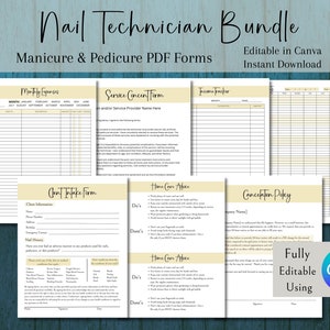 Nail Technician Forms Bundle for Salon Clients Service Consent Manicure Pedicure Appointment ...