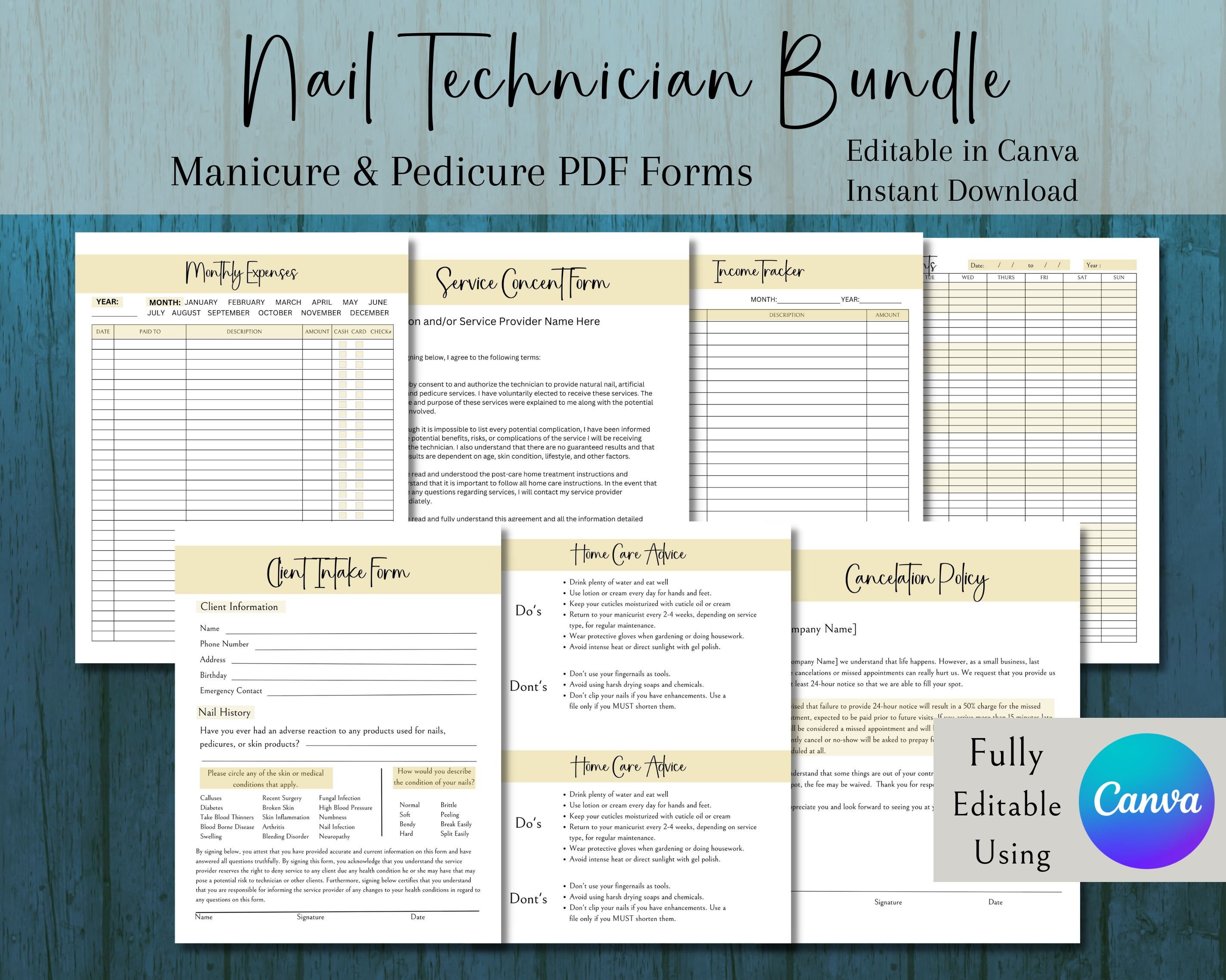 Nail Technician Forms Bundle for Salon Clients Service Consent Manicure ...