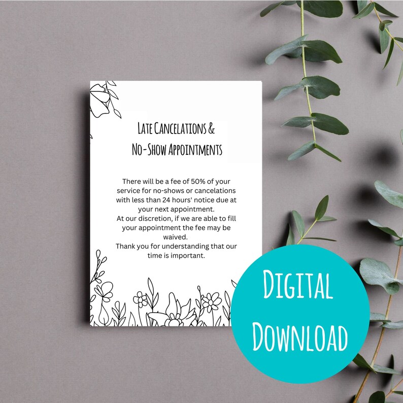 Editable Wall Sign Late Cancelation Spa Customer Notice Salon Business ...