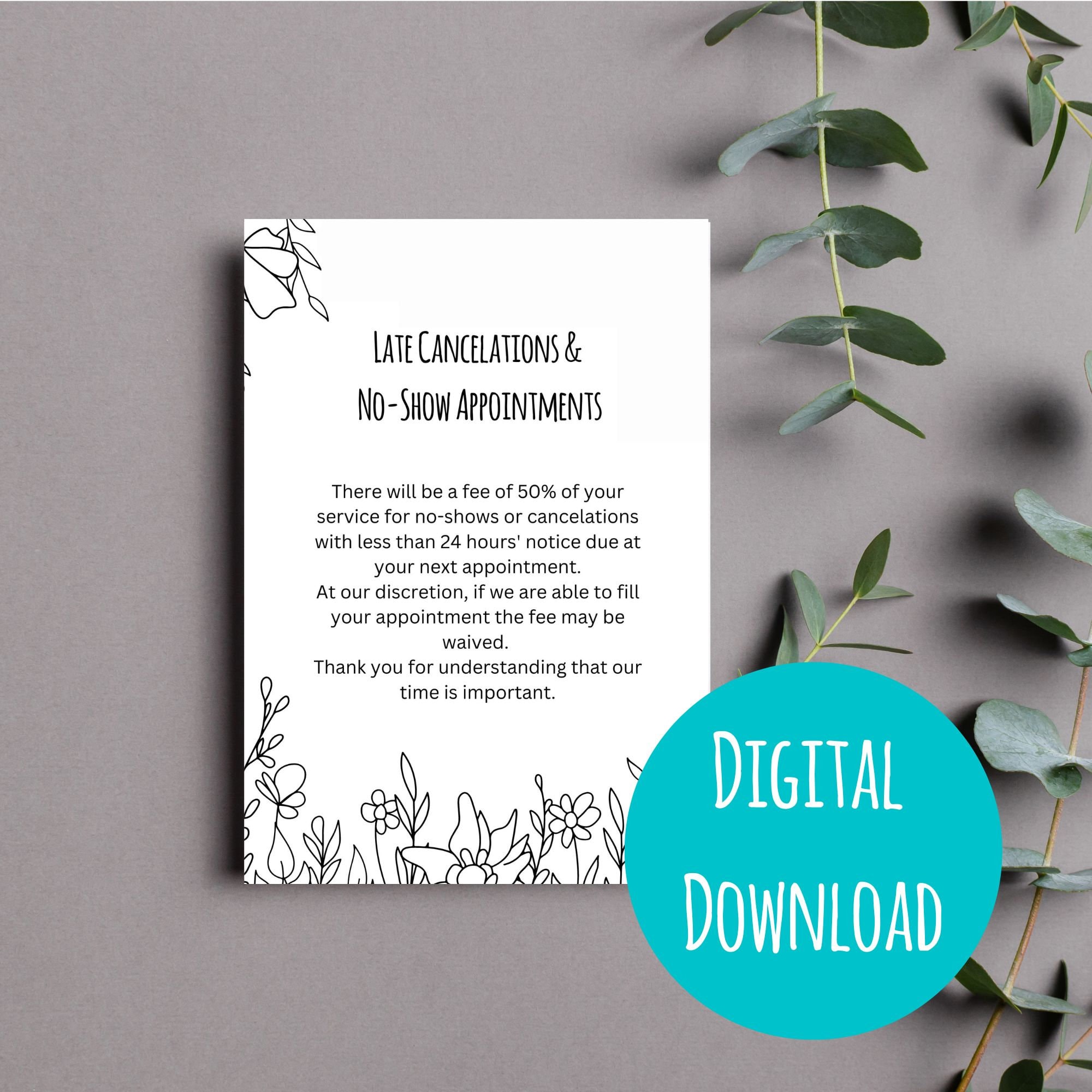 Editable Wall Sign Late Cancelation Spa Customer Notice Salon Business ...