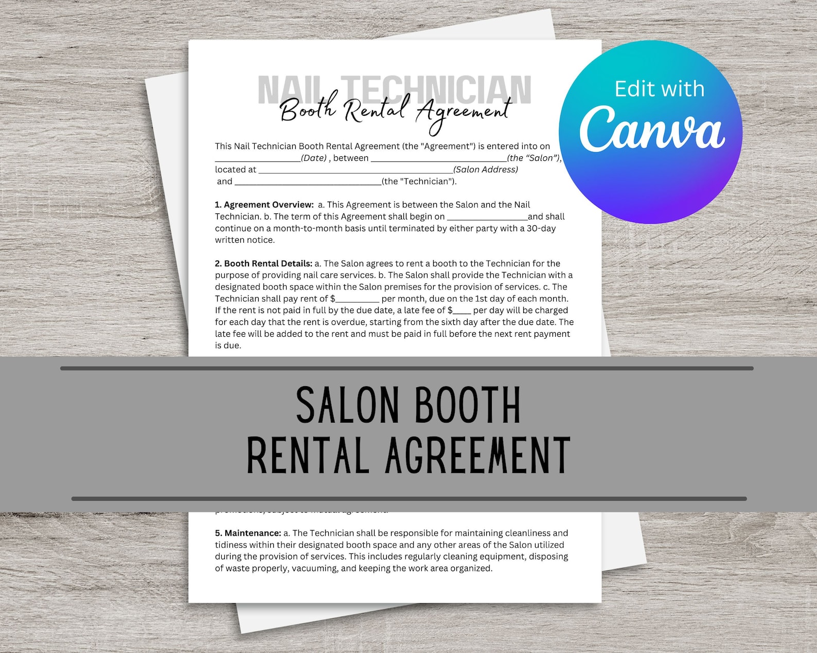 Salon Booth Rental Agreement Nail Tech Space Lease Hair Stylist ...