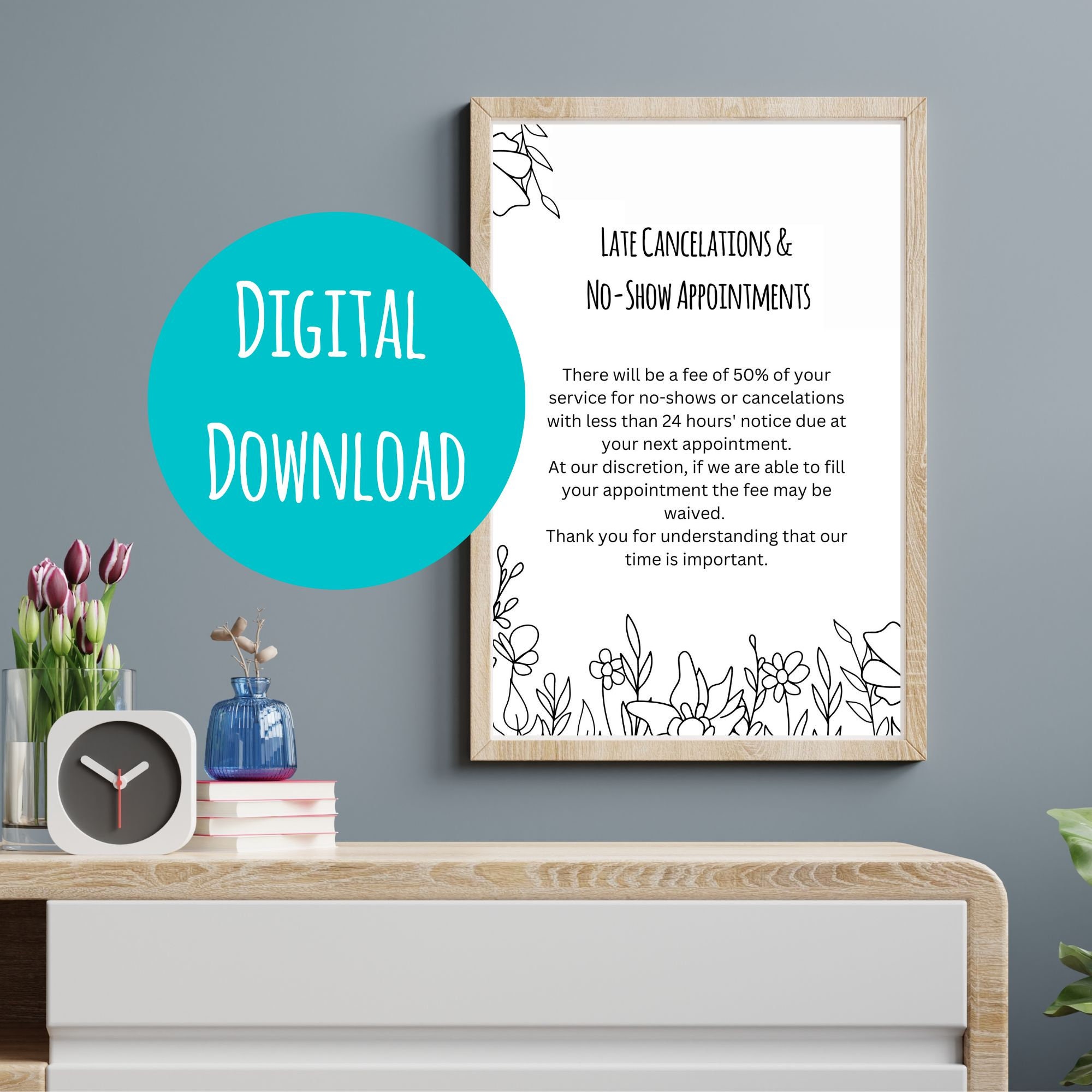 Editable Wall Sign Late Cancelation Spa Customer Notice Salon Business ...