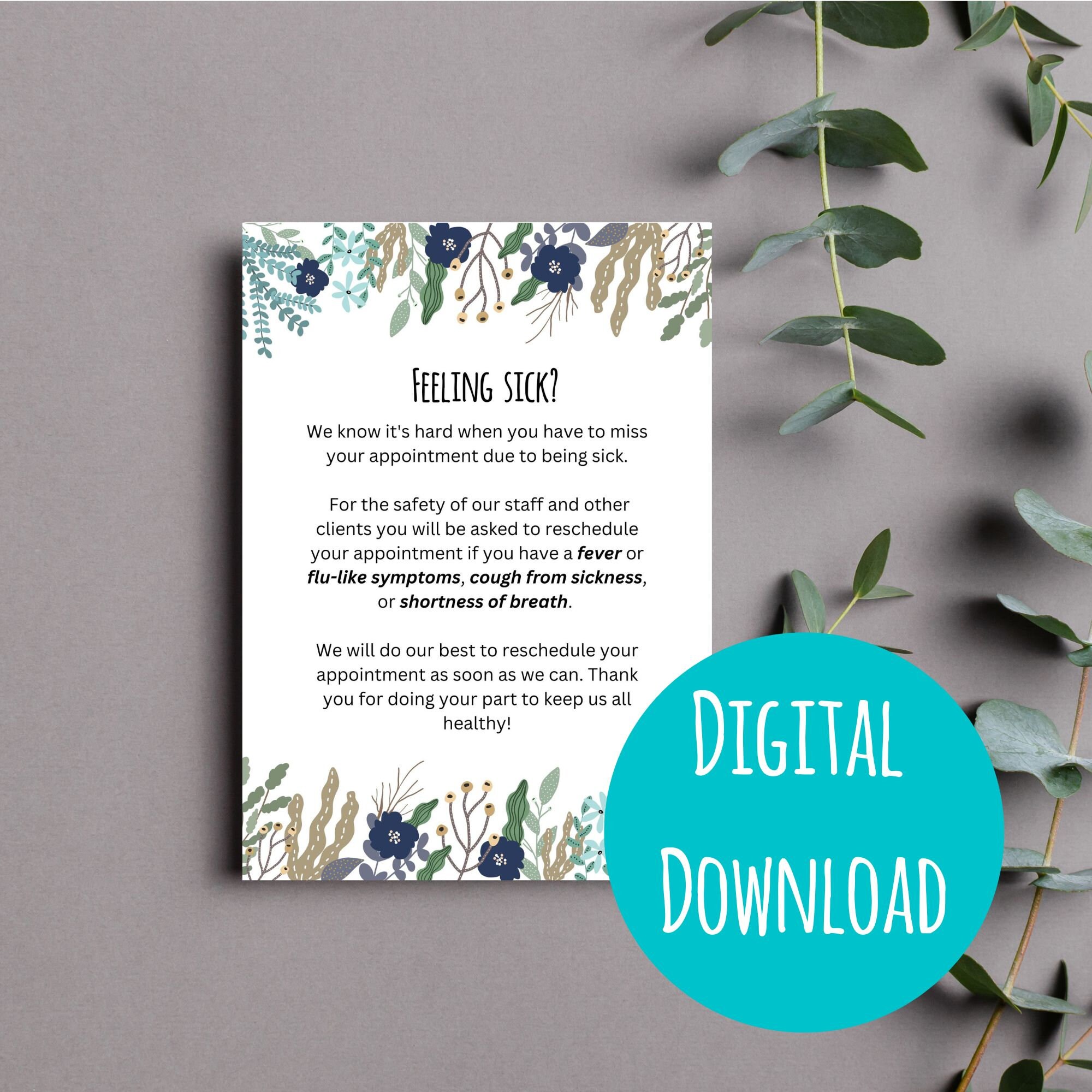 If You Are Feeling Sick Wall Sign, Sickness Policy for Salon, Digital ...