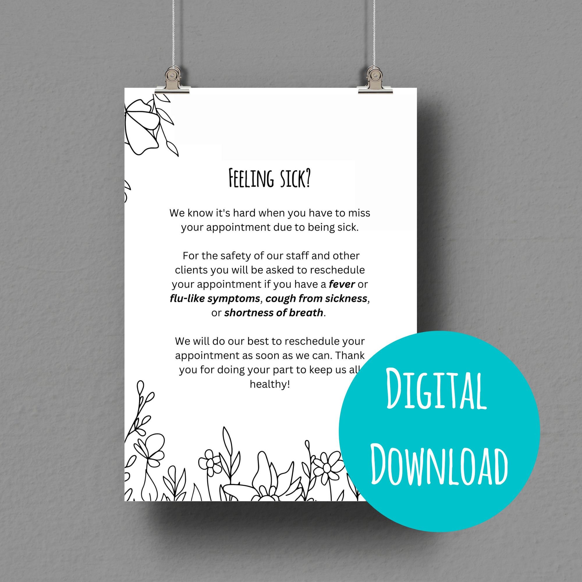 Salon Client Notice for Appointment No Show and Sick Policy Forms Late ...